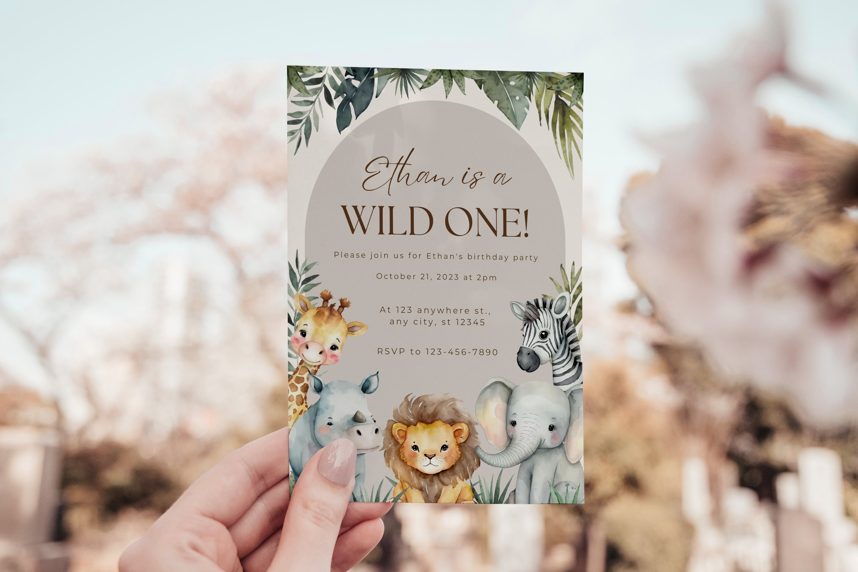 Editable Safari Wild One Invitation Digital Safari Wild One Invitation ...