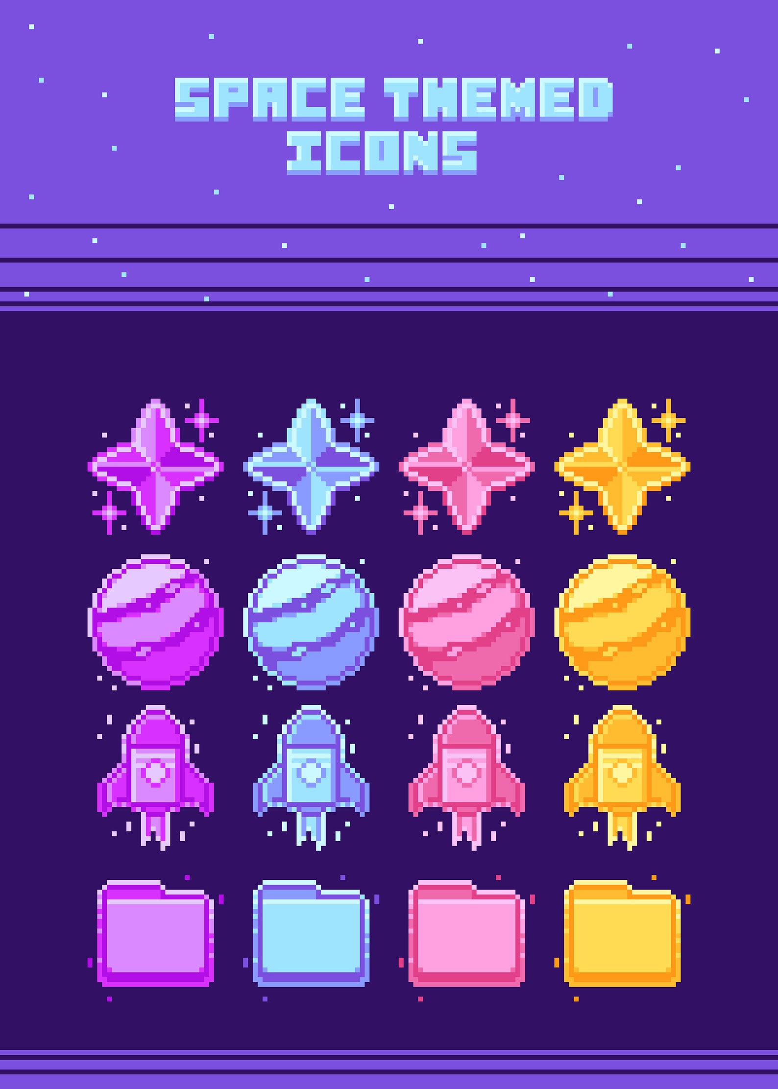 Space Themed Pixel Art Computer Desktop Icon Set With Plain and ...