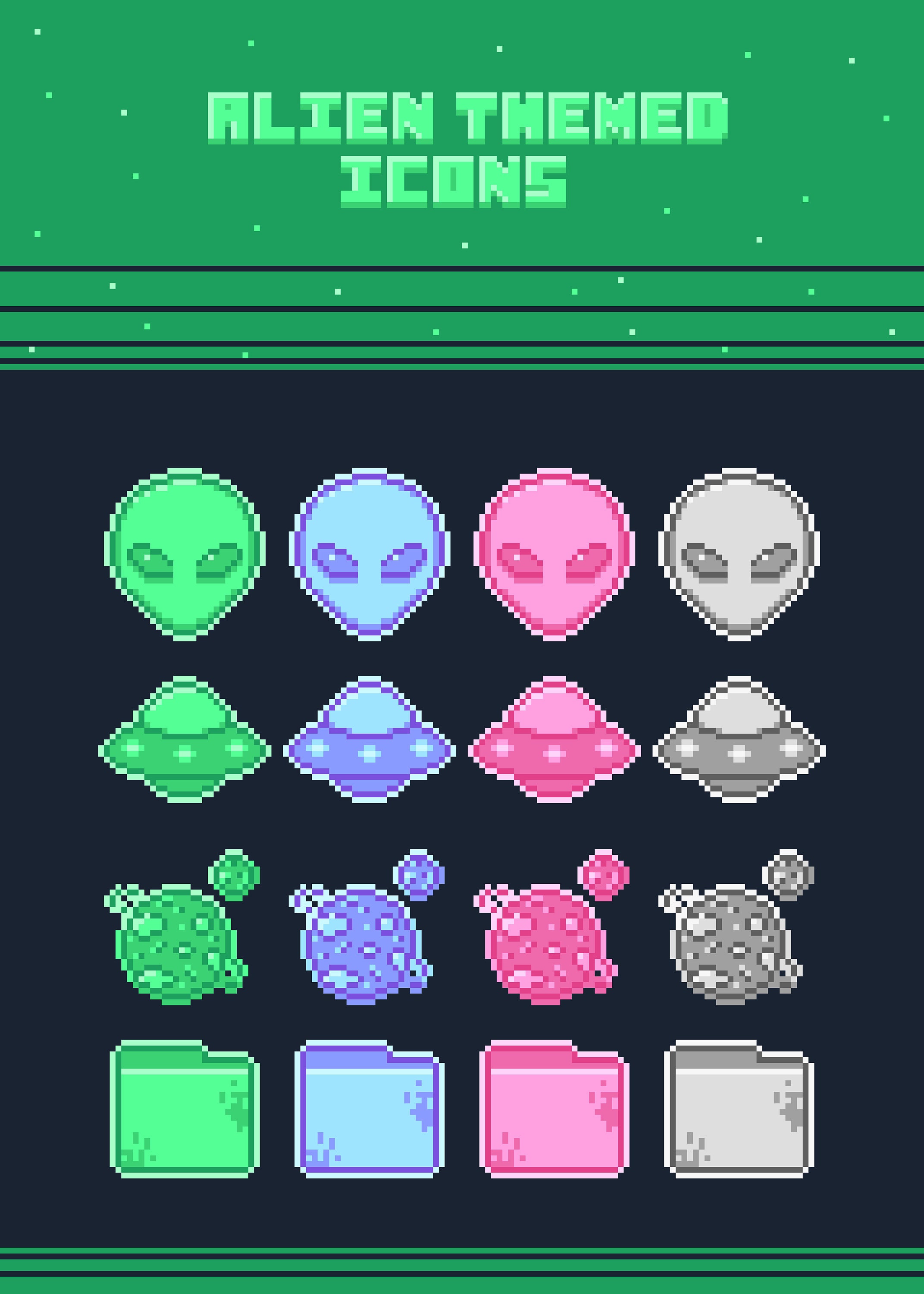 Alien Themed Pixel Art Computer Desktop Icon Set With Plain and ...