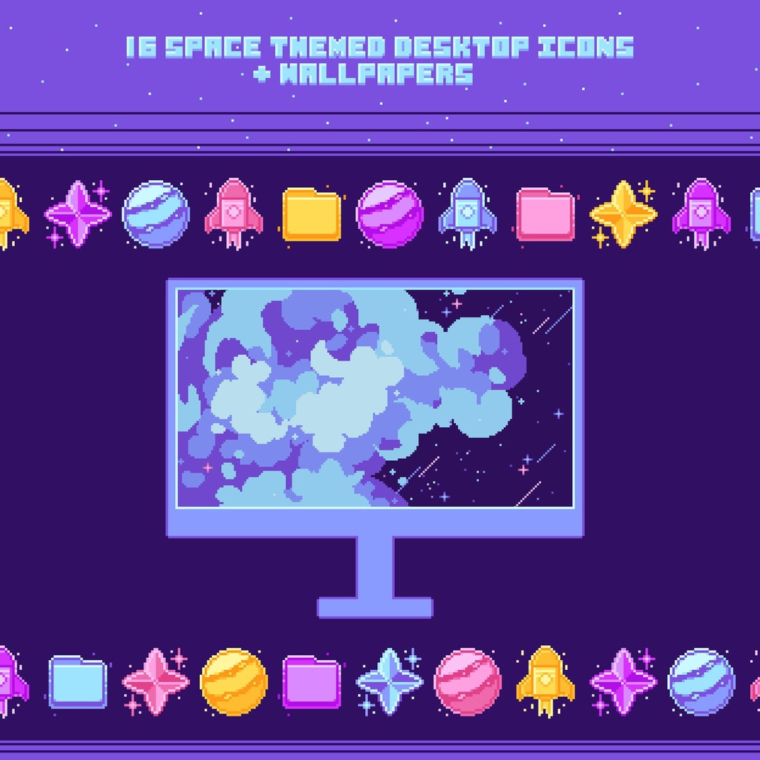 Space Themed Pixel Art Computer Desktop Icon Set With Plain and ...