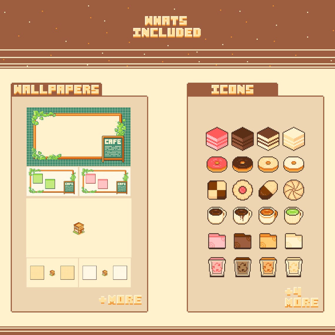 Sweets & Cafe Themed Pixel Art Computer Desktop Icon Set With Plain and ...