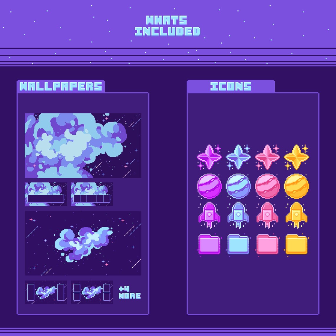Space Themed Pixel Art Computer Desktop Icon Set With Plain and ...