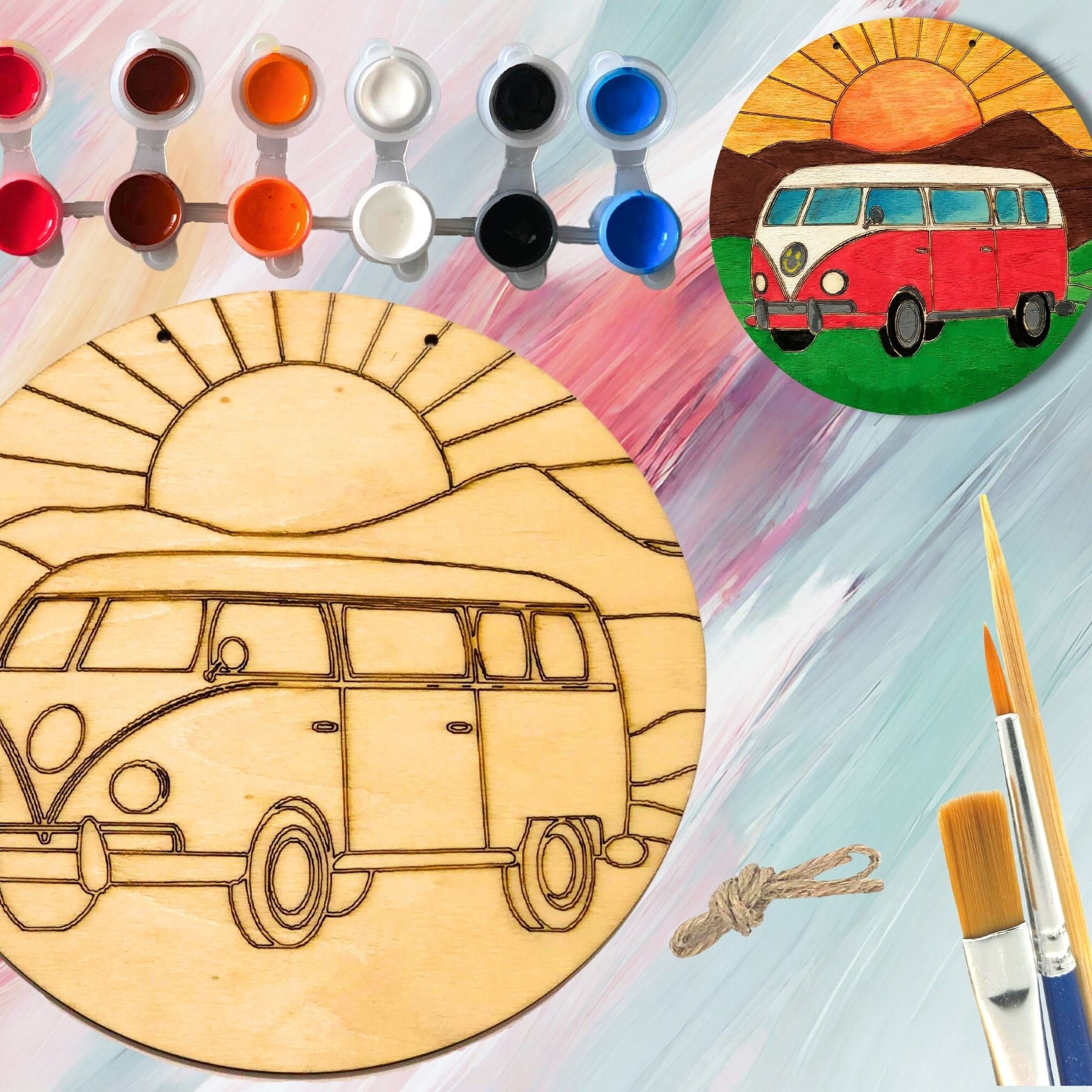 Vw Beetle Bus T1 T2 Combi Van Fusca Wood Painting Canvas Set Gift Hobby ...