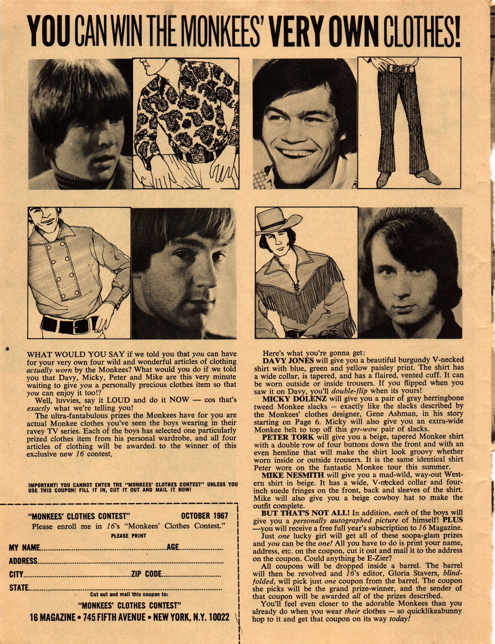 16 Magazine October 1967 PDF Magazine Digital Download Peter Tork ...