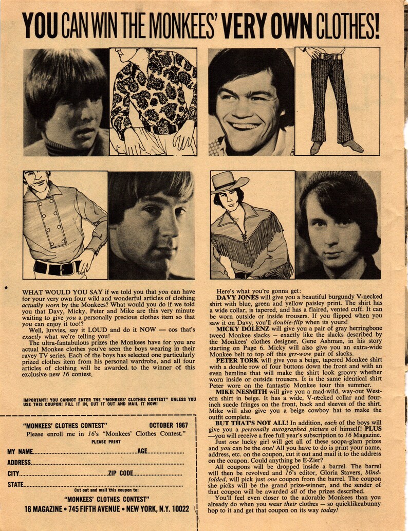 16 Magazine October 1967 PDF Magazine Digital Download Peter Tork ...