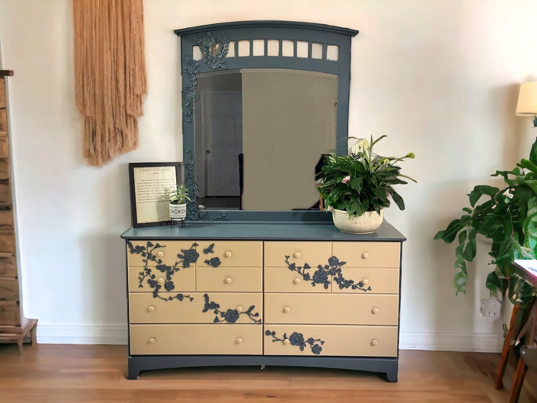 SOLD*** Refurbished 6 Drawer Dresser / Epoxy Florals / Extra Deep Top ...