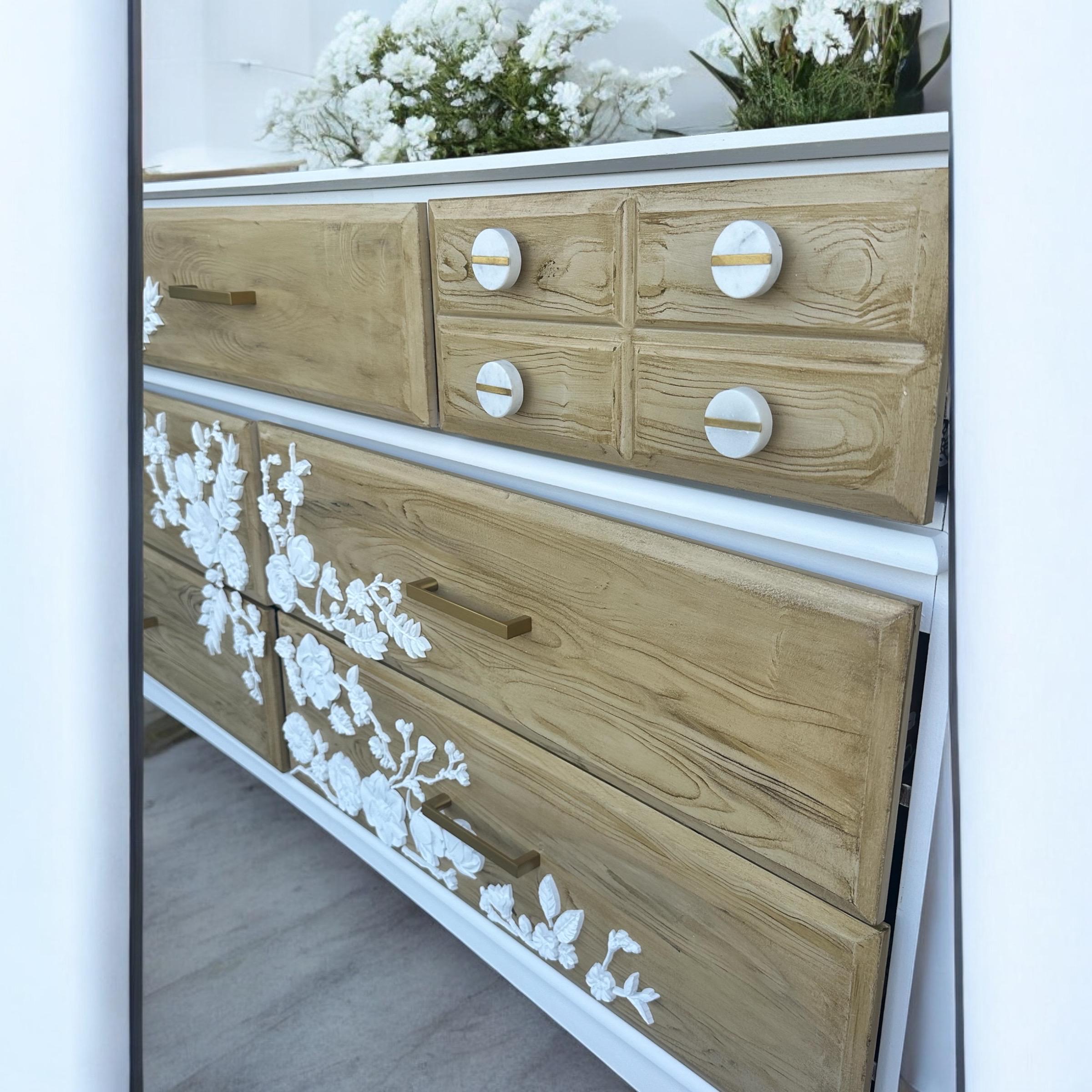 SOLD*** White and Wood Grain Dresser / 7 Drawers / Epoxy Florals - Etsy