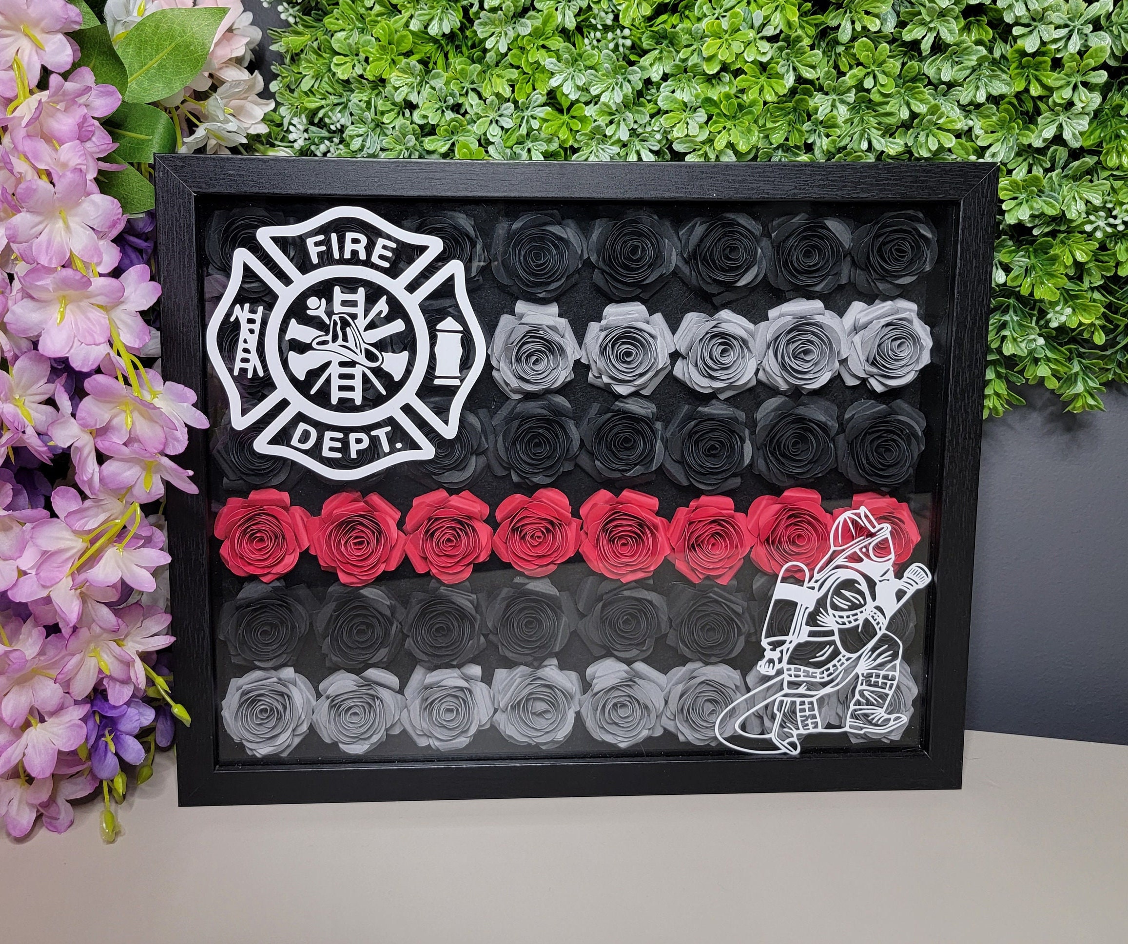 Thin Red Line Shadow Box, Firefighter US Flag, Firefighter Gift Fot Him ...