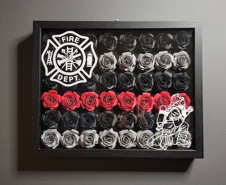 Thin Red Line Shadow Box, Firefighter US Flag, Firefighter Gift Fot Him ...