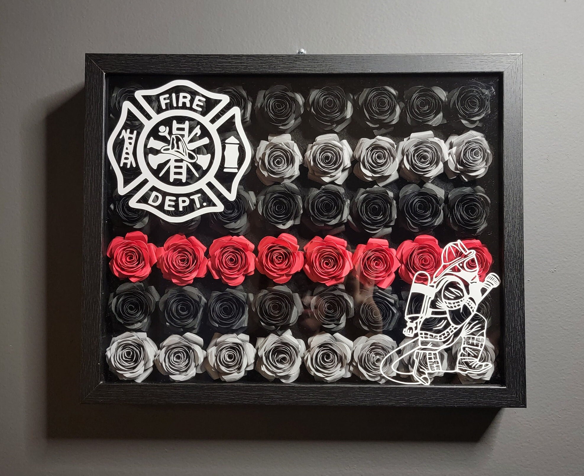 Thin Red Line Shadow Box, Firefighter US Flag, Firefighter Gift Fot Him ...