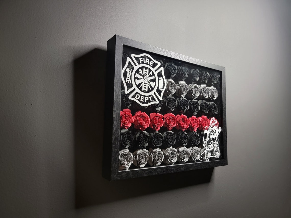 Thin Red Line Shadow Box, Firefighter US Flag, Firefighter Gift Fot Him ...