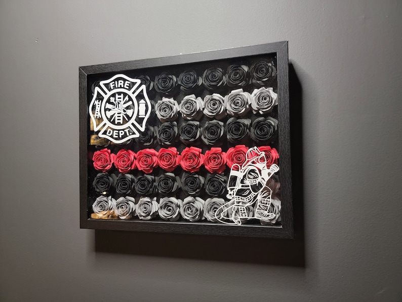 Thin Red Line Shadow Box, Firefighter US Flag, Firefighter Gift Fot Him ...