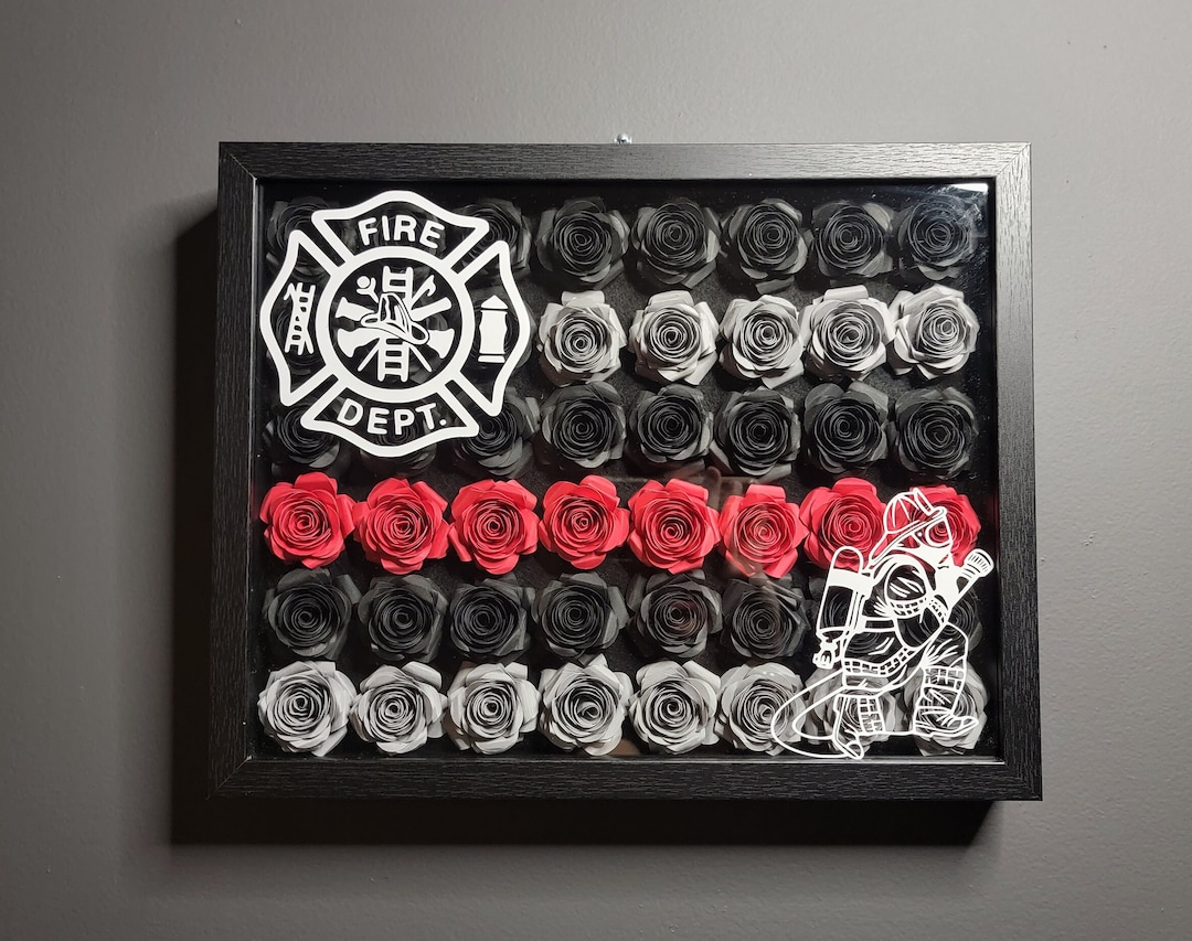 Thin Red Line Shadow Box, Firefighter US Flag, Firefighter Gift Fot Him ...