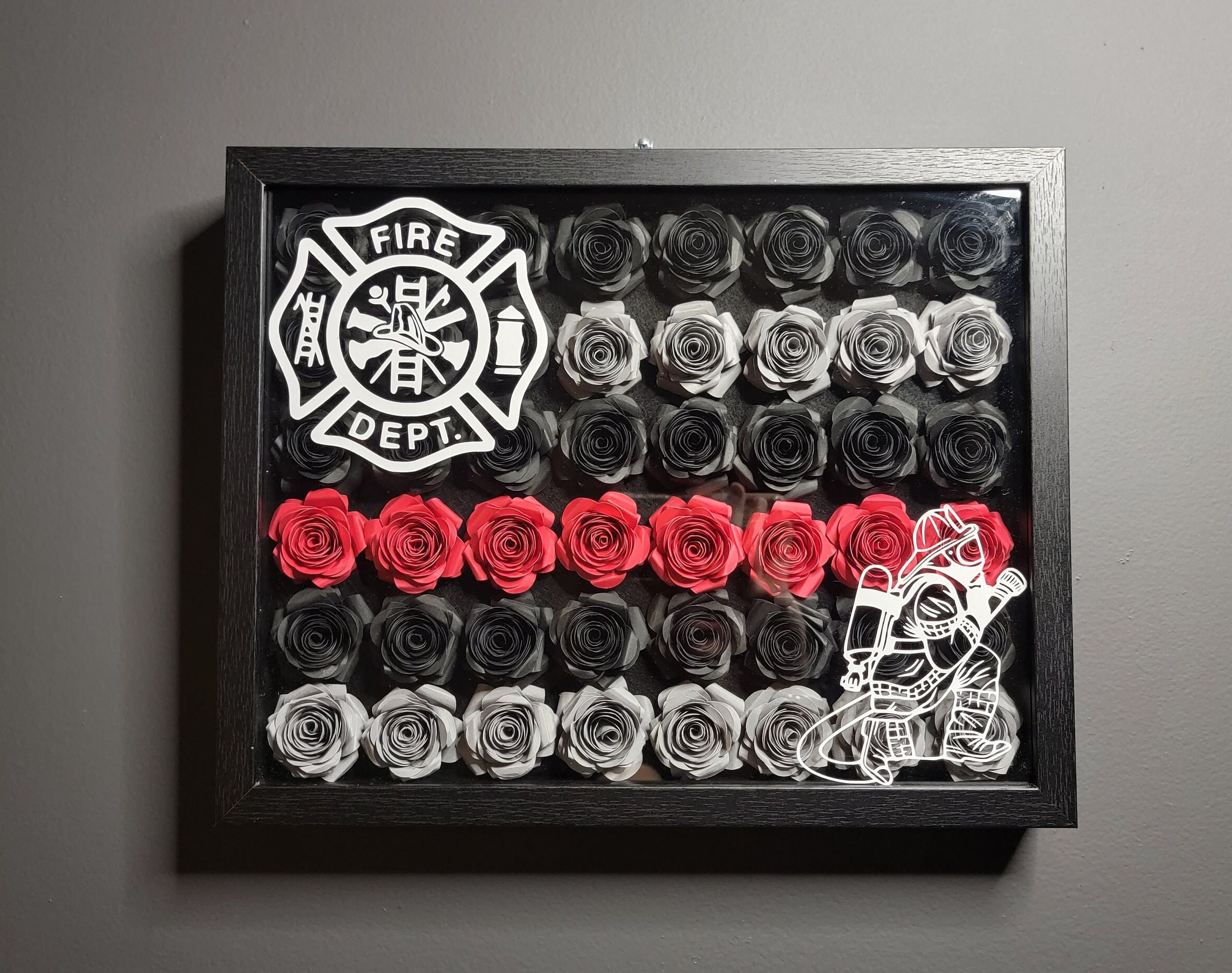 Thin Red Line Shadow Box, Firefighter US Flag, Firefighter Gift Fot Him ...