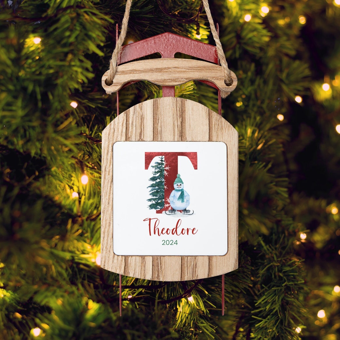 Custom Letter Initial Sled Ornament, Personalized Monogram Name Gift ...