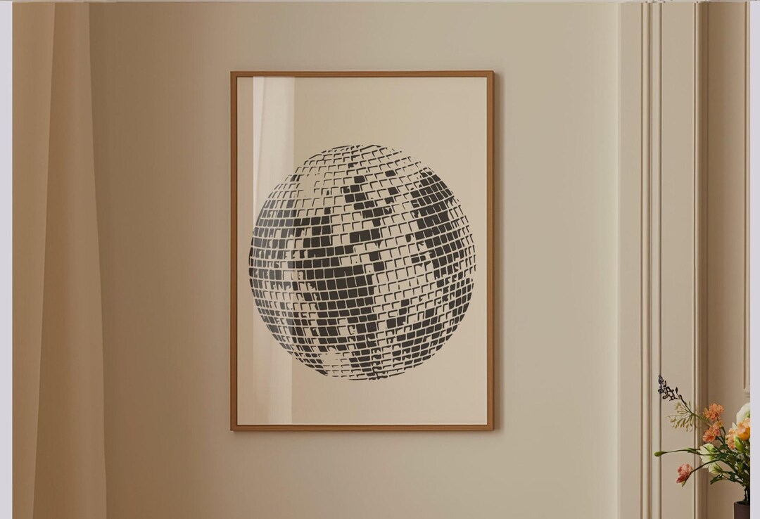 Minimalist Disco Ball Art Print: Monochrome Music Poster - Etsy