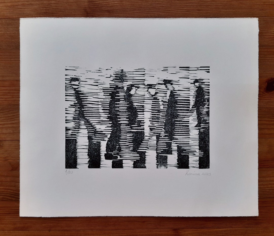 Linocut City Movement Print - Etsy