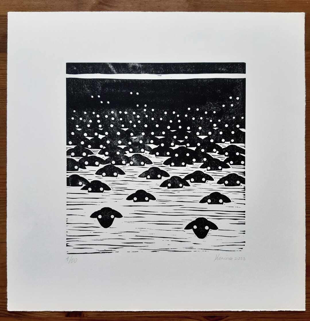 Linocut Sheep Print - Etsy