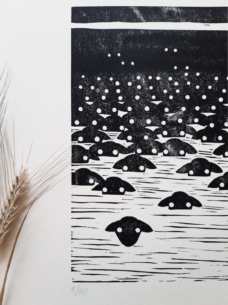 Linocut Sheep Print - Etsy
