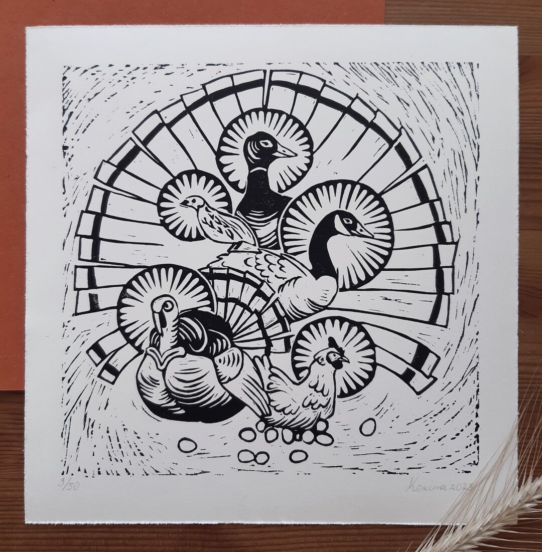 Linocut Bird Print - Etsy