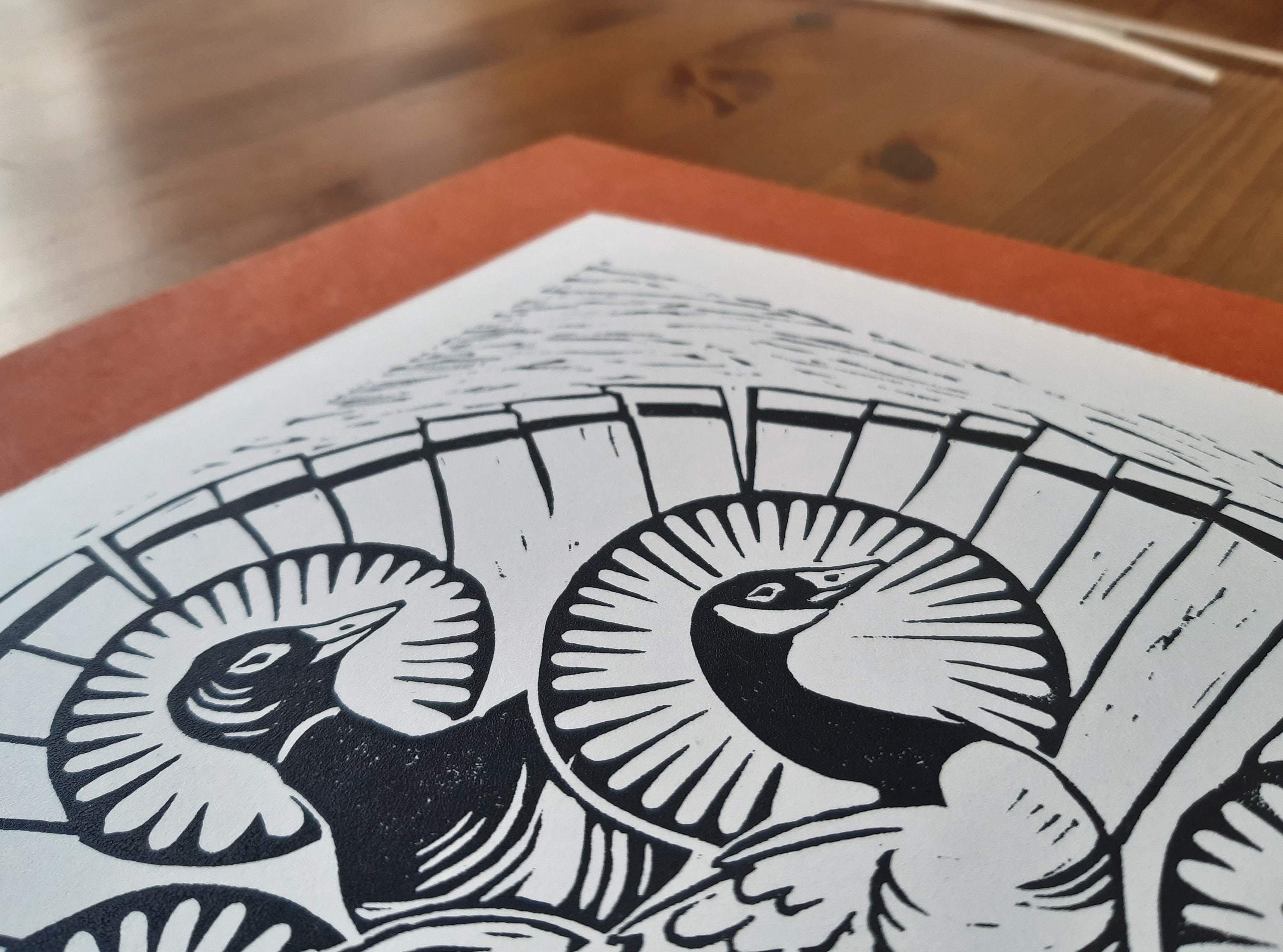 Linocut Bird Print - Etsy