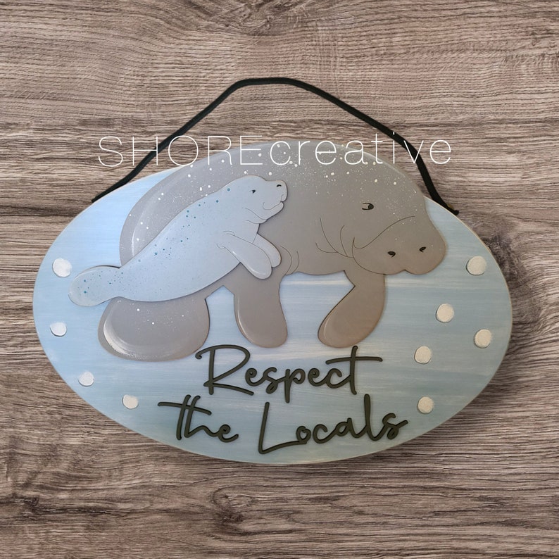 Manatee Oval Door Hanger, Wall Hanging, Mother and Baby Manatee ...