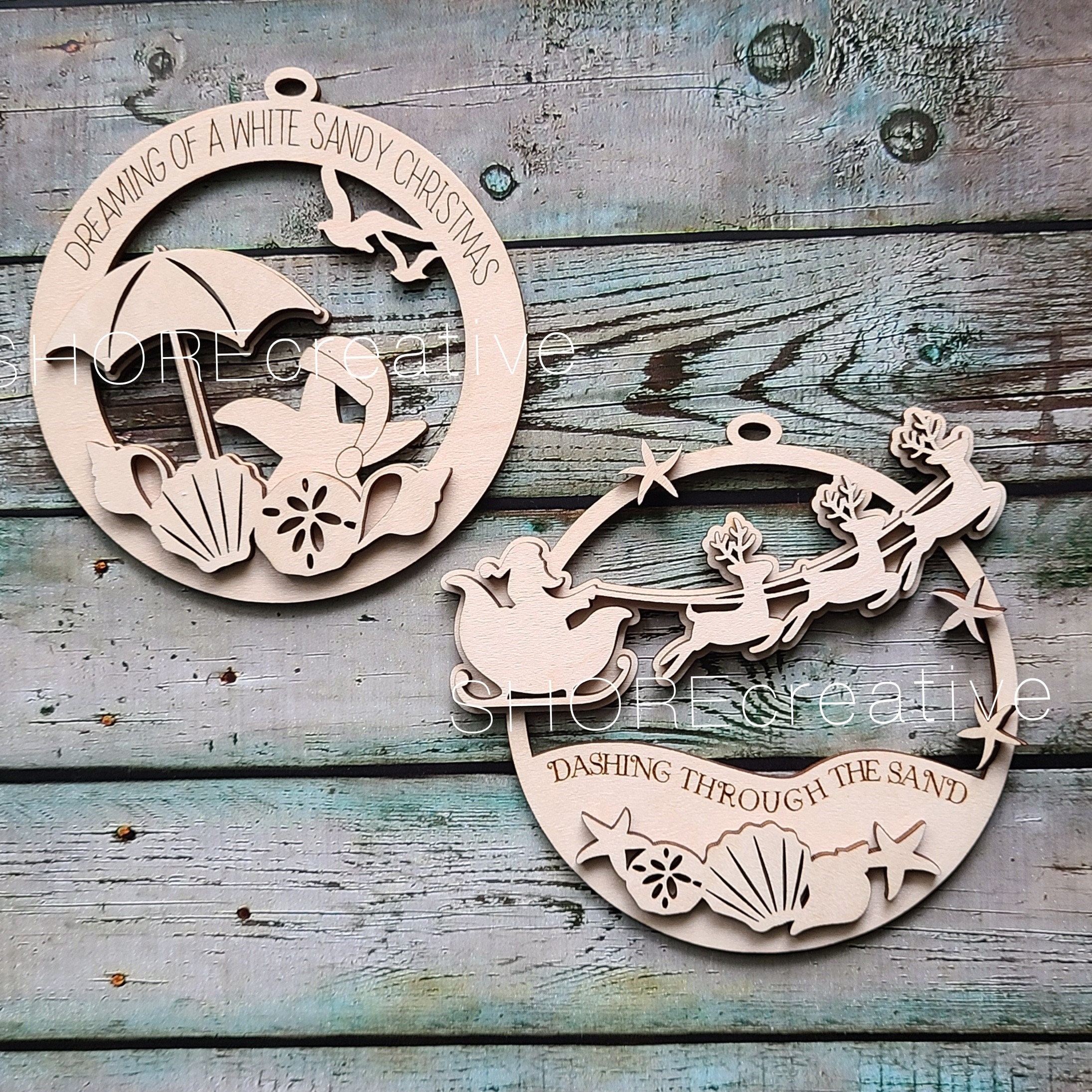 Beach Inspired Ornaments, Santa Sleigh, Beach and Seashells, Starfish ...
