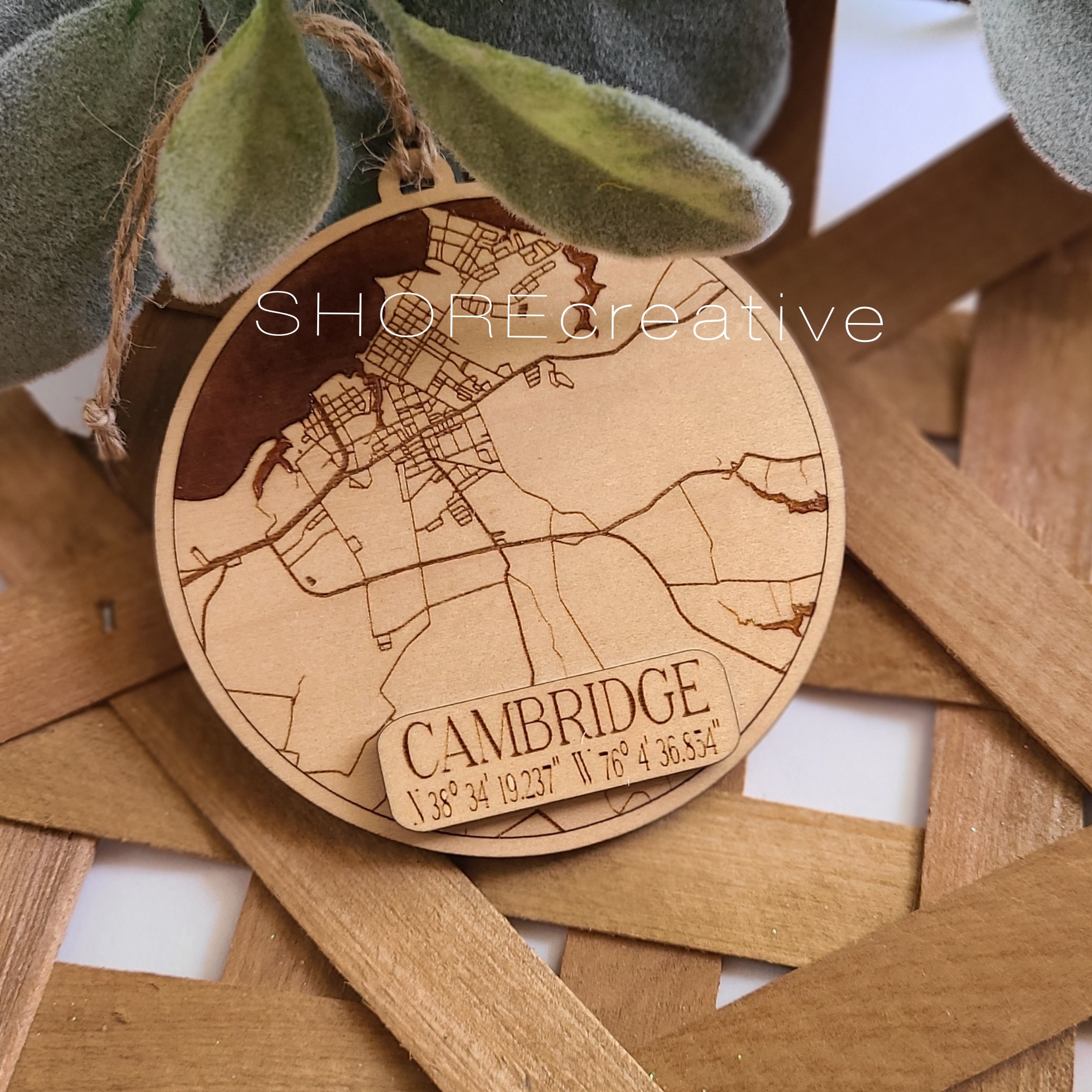 Map Ornament Grid Map of Cambridge Maryland Laser Engraved With ...