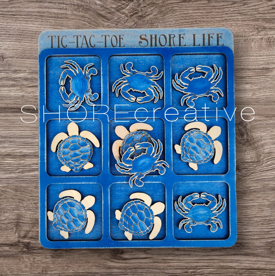 TIC-TAC-TOE Shore Life, Crabs and Turtles Tic-tac-toe Board, Hand Made, Hand Painted, Shore ...