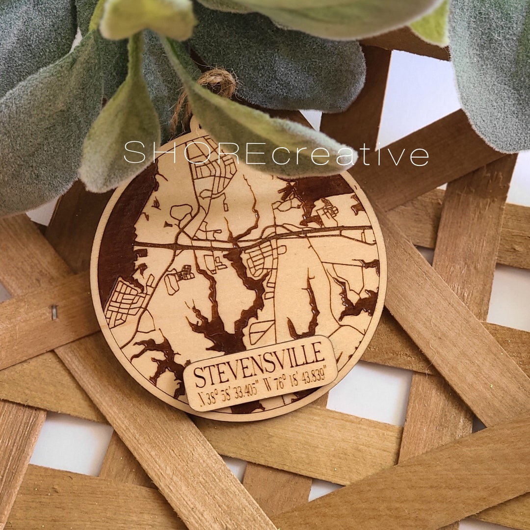 Local Map Ornament of Stevensville, Maryland, Laser Engraved, With ...
