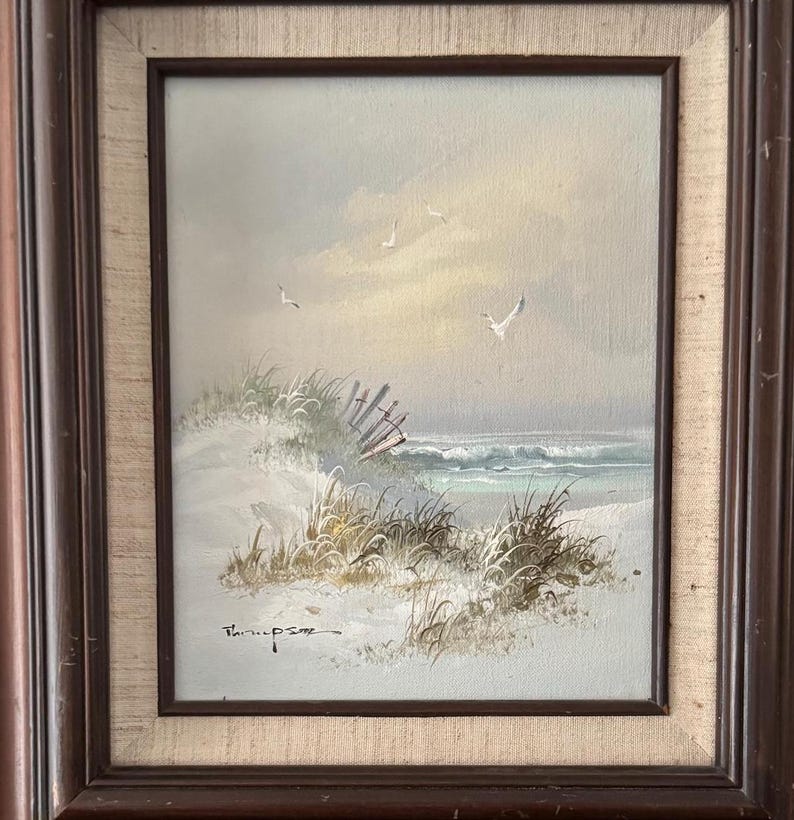 Vintage Signed Thompson Oil on Canvas Seascape in Wood Frame - Etsy