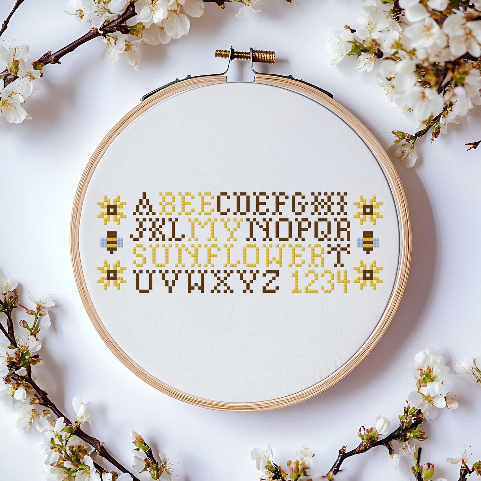 Bee My Sunflower Cross Stitch Pattern, Small Sampler Pattern, Honeybee ...