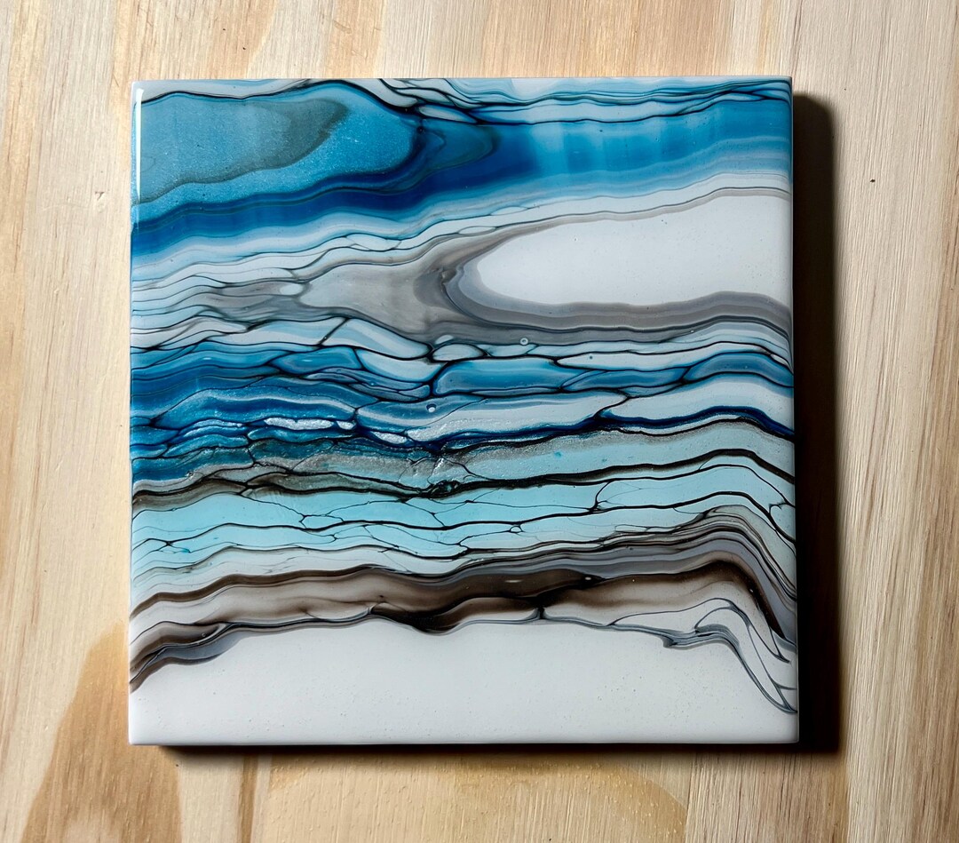 6” Blue, White & Brown Acrylic Pour Trivet - Etsy