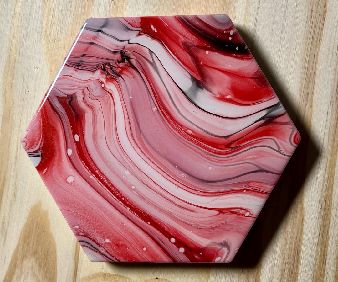 8” Red & White Hexagon Acrylic Pour Trivet - Etsy