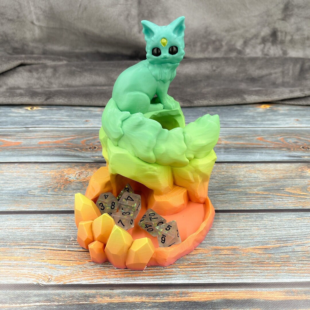 Kitty 3D Printed Dice Tower in Rainbow Matte Mystery Surprise Color ...