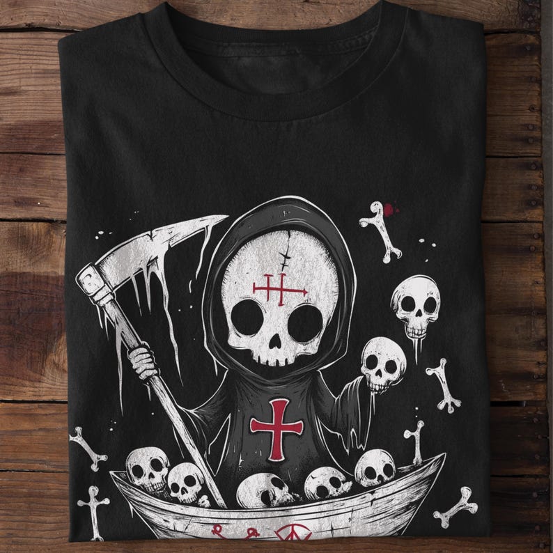 Kawaii Grim Reaper Creepy Cute T-shirt, Pastel Goth Red Magical Runes ...