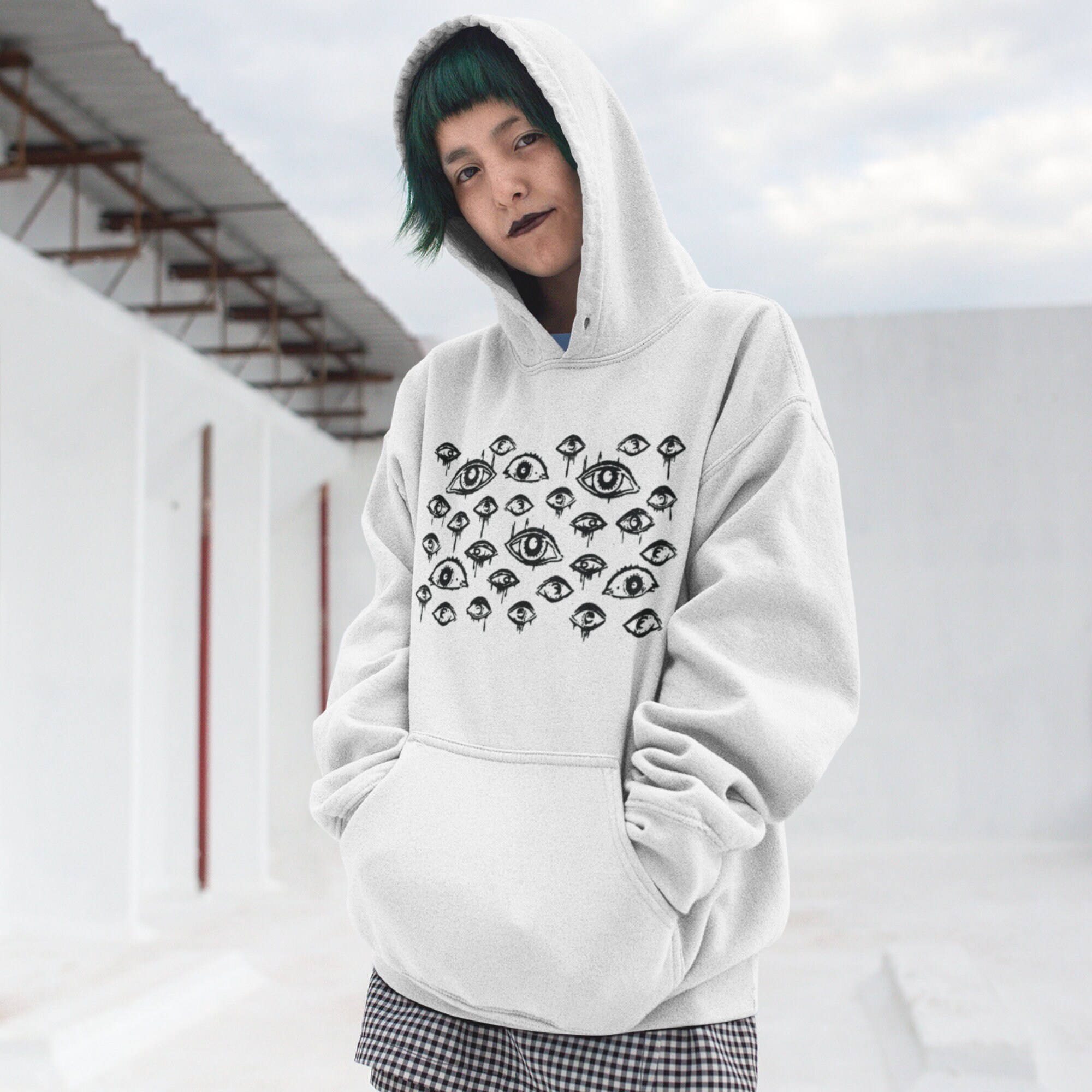 Evil Eye Dreamcore Hoodie, Graffiti Eyes Weirdcore Top Alt Clothes, Y2K ...