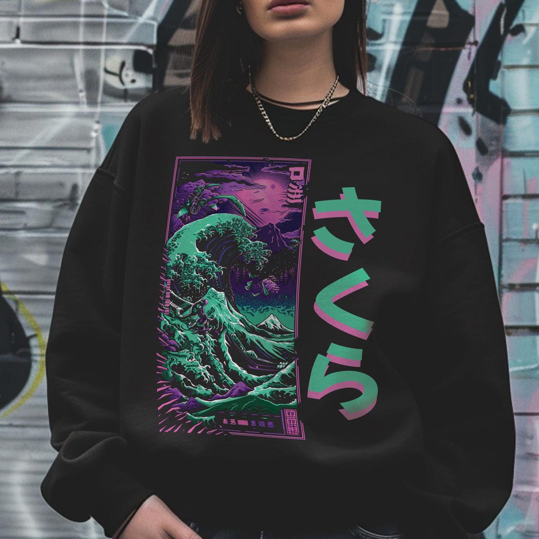 Japanese Streetwear Vaporwave Top, the Great Wave Retrowave Appeal ...