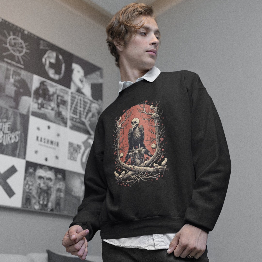 Crow Skulls Raven Sweatshirt, Weirdcore Appeal Alternative Clothing ...