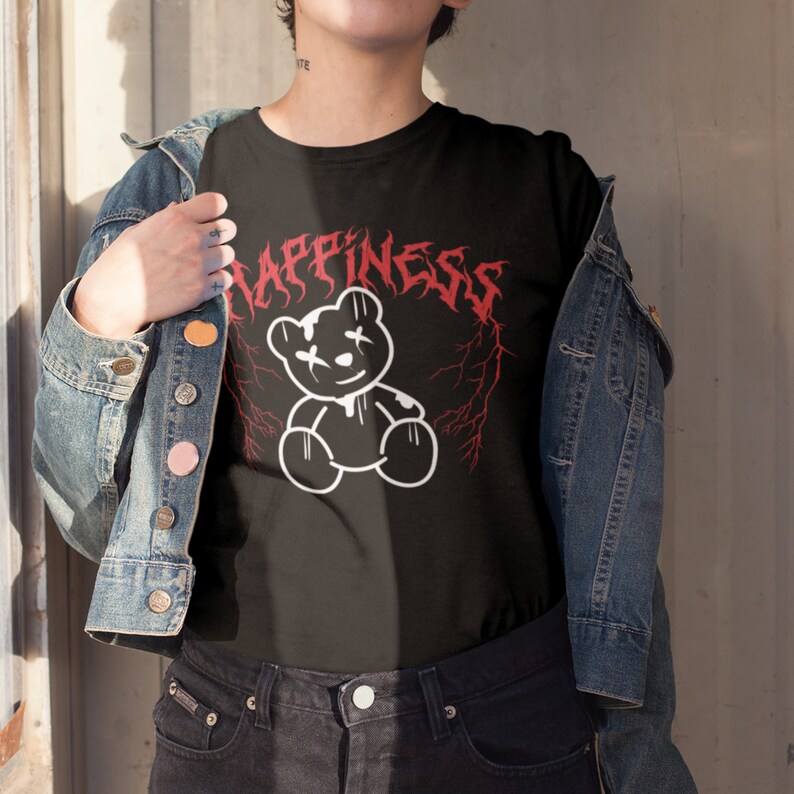 Happiness Teddy Bear Shirt, Weirdcore Creepy Cute Horror Tshirt, Pastel ...