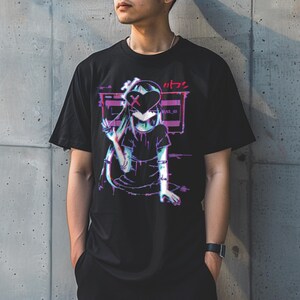 Glitchcore Cyberpunk Tshirt, Virtual Reality VR Headset Anime Fashion ...
