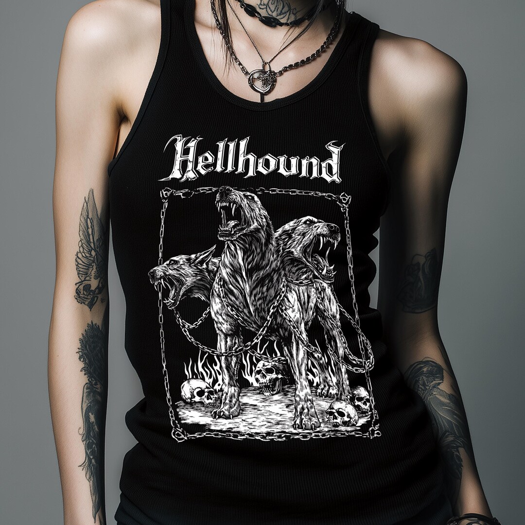 Hellhound Tank Top, Cerberus Graphic Vest, Gothic Metalcore Apparel ...
