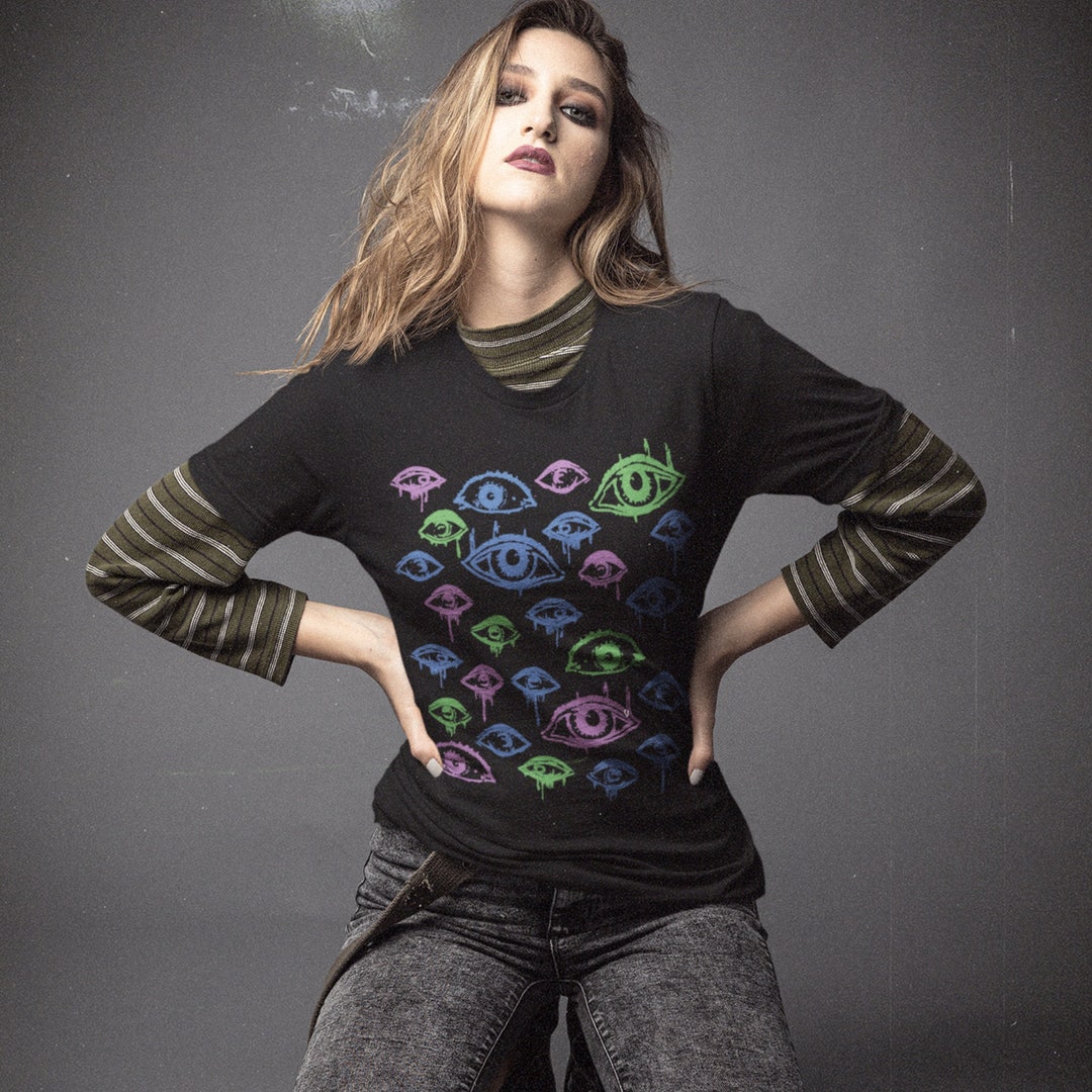 Horror Eyes Clowncore Tshirt, Pastel Goth Weirdcore Top, Grunge Plus ...