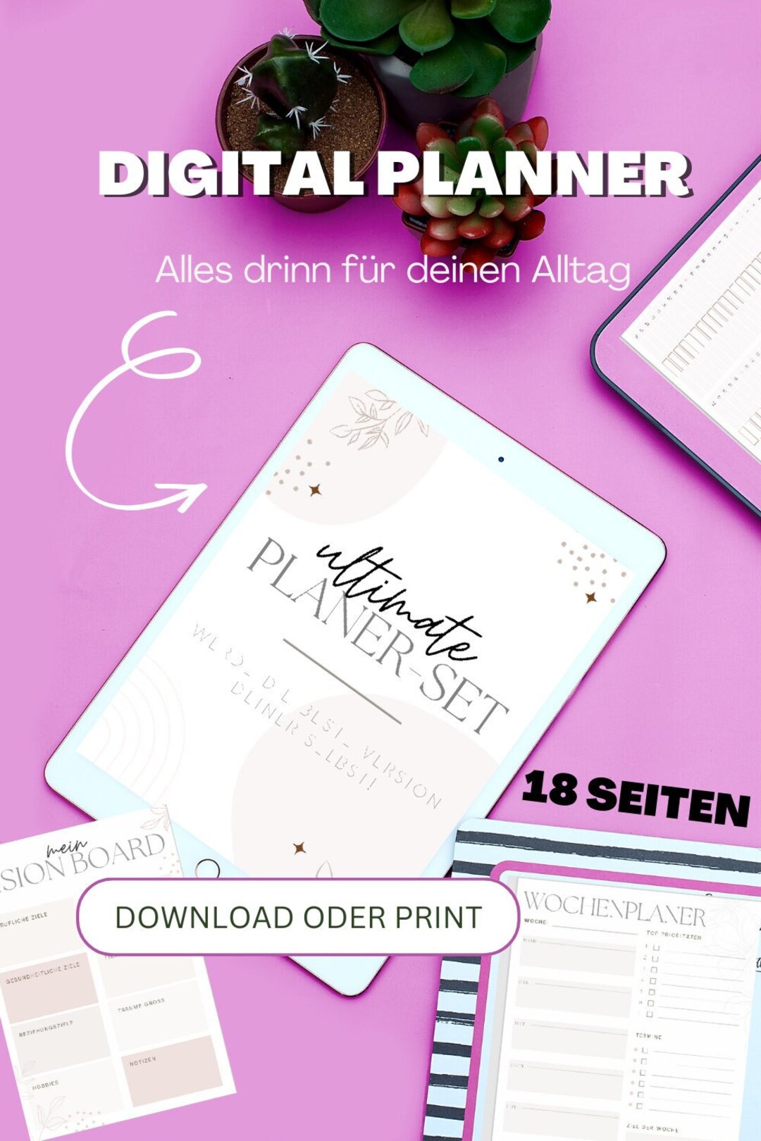 PREMIUM Weekly Plan German / Digital & Printable Daily Planner / German ...