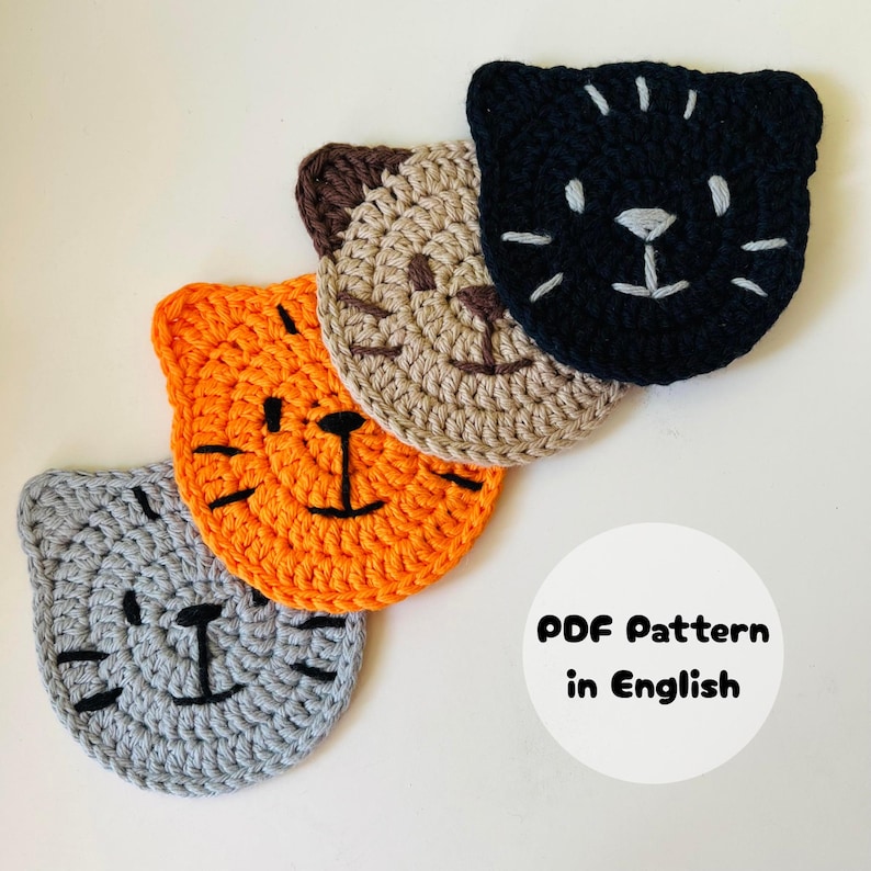Cat Coaster Crochet Pattern: Easy No-sew Animal Applique, Home Decor ...