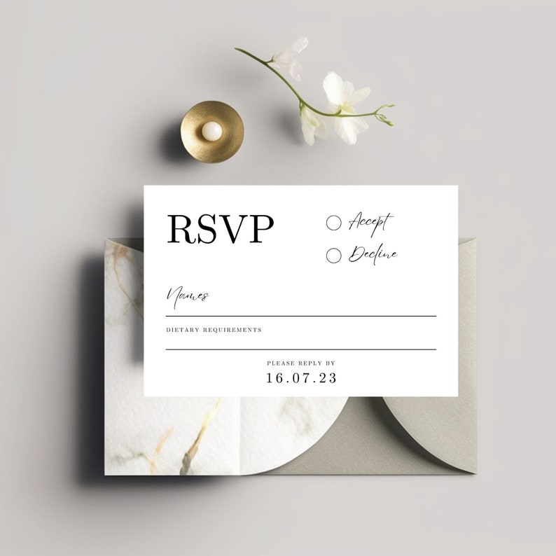 Wedding RSVP Card Template, Diy Wedding Response, Black & White ...