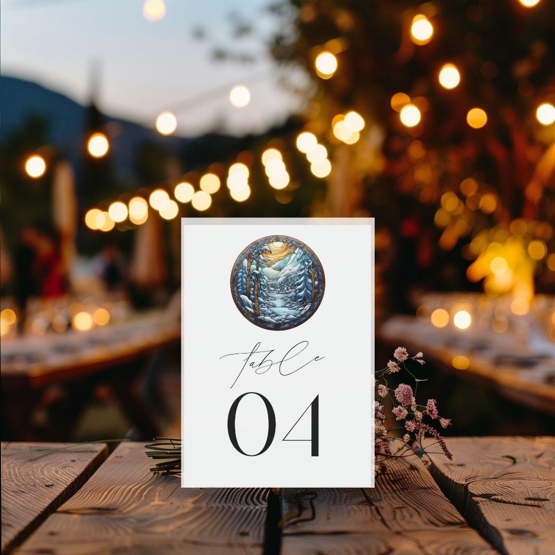 Winter Wedding Table Sign Template, Stained Glass, Table Sign Digital ...