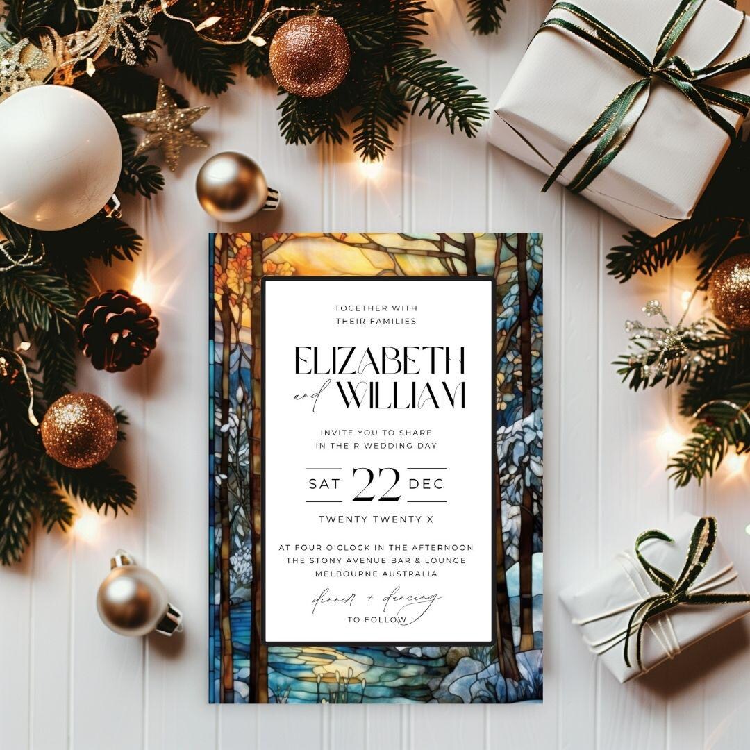 Stained Glass Wedding Winter Invitation Template, Modern Invite ...