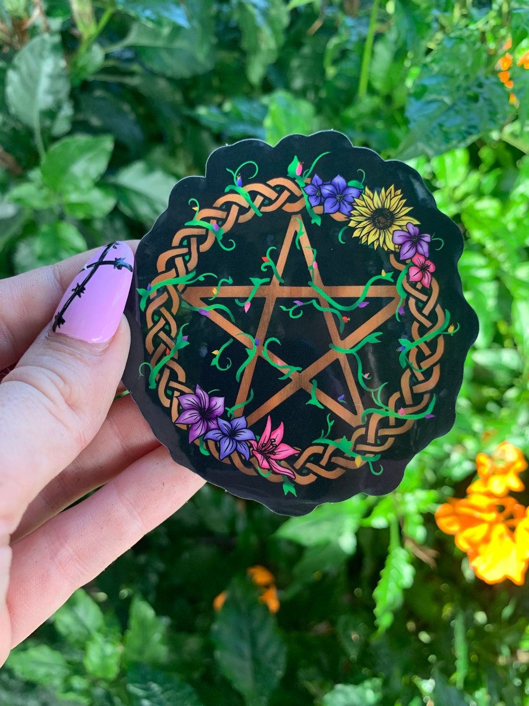 Flowery Pentagram Sticker - Etsy