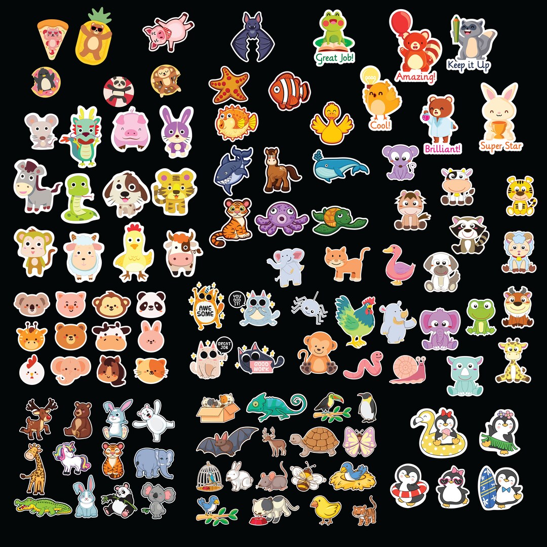100+ Printable Cute Animal Digital Stickers, 1 PDF, 1 PNG File, Digital ...